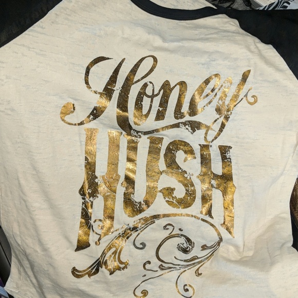 Junk Gypsy | Tops | Junk Gypsy Honey Hush Metallic Graphic Raglan Tee ...